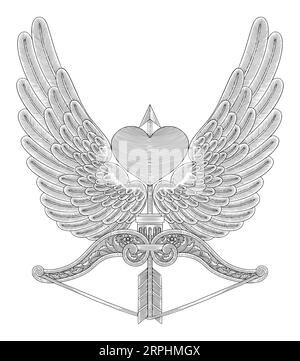 illustration cupid angel with engraving ornament antique style Stock ...