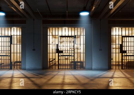 The gloomy interior of a single occupancy cell in an old jail. Life ...