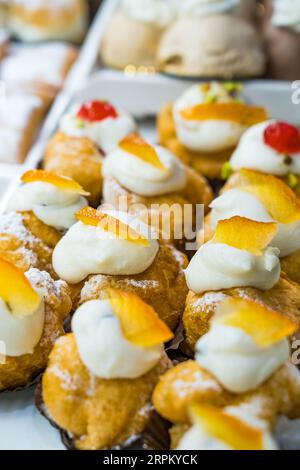 Italian Bakery counter, traditional Sicilian pastry. Fresh and tasty ...