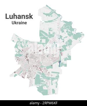 Luhansk city map, Ukraine. Municipal administrative borders, black and ...