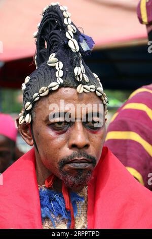 Living incarnation of Sàngó, leads the faithful to perform one of the ...
