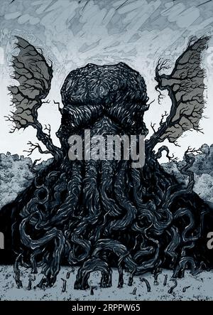 Horror art illustrating, Cthulhu, a fictional cosmic entity created by ...