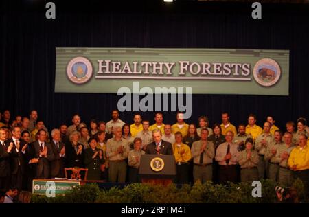 Agriculture Secretary Ann Veneman speaking at Department of Agriculture ...