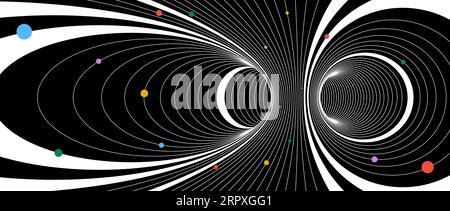 Abstract tunnel wireframe structure. Colorful geometric universe or ...