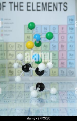 Molecular model on periodic table of chemical elements Stock Photo - Alamy
