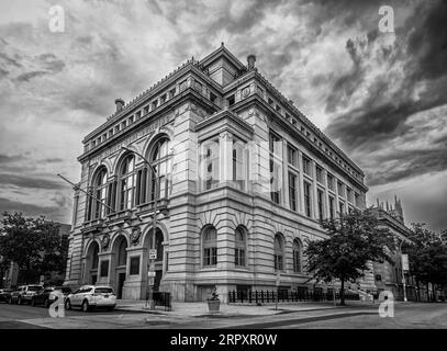 Troy, NY – US – Sept 2, 2023 Vertical view of the entrance to the ...