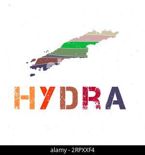 Hydra map. Map of the island with beautiful geometric waves in red and ...