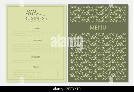 Olive Green Menu Card Template for Restaurants with Logo Stock Vector ...