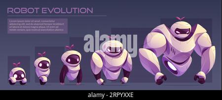Cute ai robot character level evolution for game tech vector cartoon ...