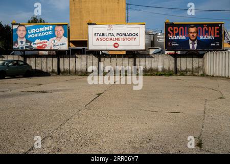 Bratislava, Slovakia. 27th Aug, 2023. Car drives by the election ...
