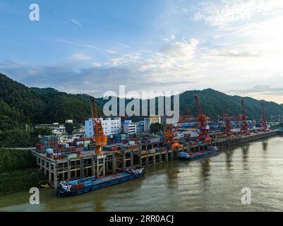 Aerial photo shows cargo ships sailing in the Grand Canal in Yangzhou ...