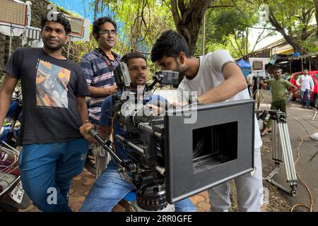 Film crew prepares to film a movie at Goregaon Film City complex, which ...