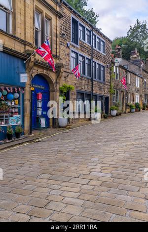 Pennines village, Haworth in West Yorkshire, England. terraced cottages ...
