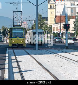 Renovated Sarajevo tram line between Cengic Vila and Ilidza Stock Photo ...