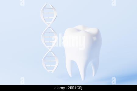 Tooth and molecules in the blue background, 3d rendering. Digital ...