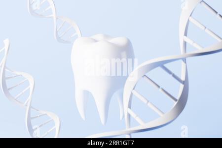 Tooth and DNA in the blue background, 3d rendering. Digital drawing ...