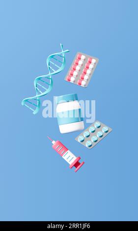 Cartoon DNA and injection syringe, 3d rendering. Digital drawing Stock ...