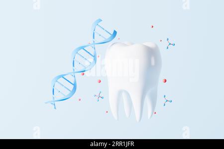 Tooth and DNA in the blue background, 3d rendering. Digital drawing ...