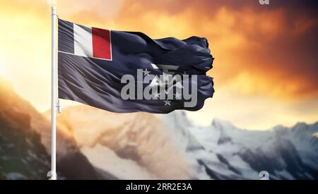 Waving American flag and flag of French Southern and Antarctic Lands ...