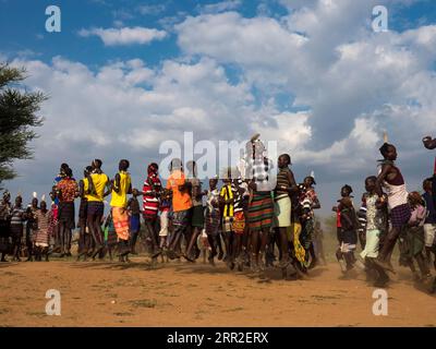 Traditional Evangadi dance, Hamar tribe, Omo region, Ethiopia Stock ...