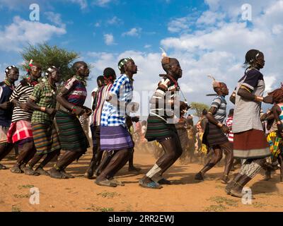 Traditional Evangadi dance, Hamar tribe, Omo region, Ethiopia Stock ...