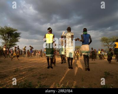 Traditional Evangadi dance, Hamar tribe, Omo region, Ethiopia Stock ...