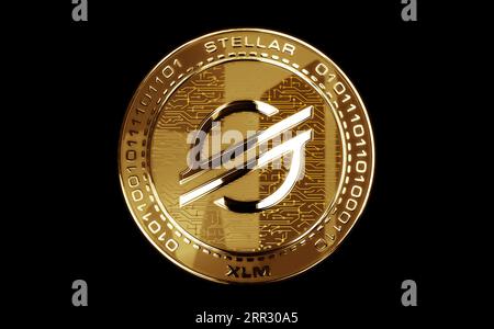 Stellar XLM cryptocurrency isolated gold coin on green screen ...