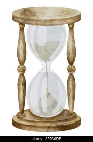 Sandglass. Watercolor illustration of an old hourglass. Isolated hand ...