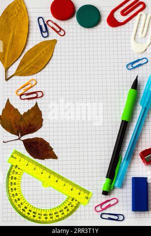school equipment ruler, eraser with checkered paper Stock Photo - Alamy