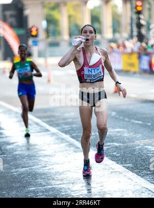 Karen Ehrenreich of Denmark competing in the women’s marathon on day 8 ...