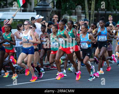 Tsehay Gemechu of Ethiopia competing in the women’s marathon on day 8 ...