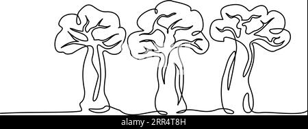 Three Exotic Baobab trees sign. Continuous one line art drawing style ...