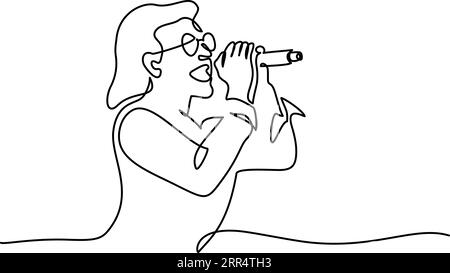 Man singing use microphone. Talented singer. Continuous one line art ...