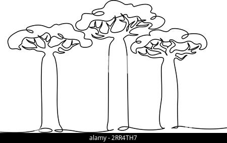 Exotic Baobab tree sign. Continuous one line art drawing style ...