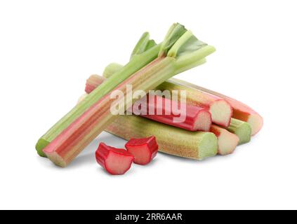 Cut fresh ripe rhubarb isolated on white Stock Photo - Alamy
