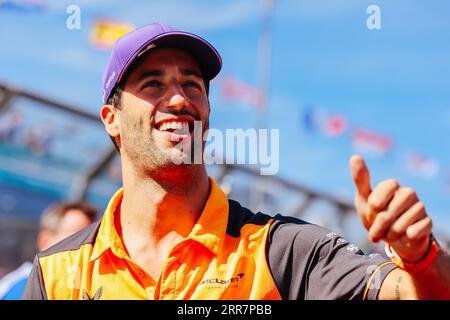 Australian Formula 1 driver Daniel Ricciardo celebrates after finishing ...