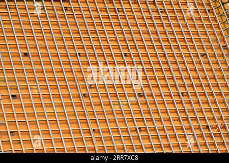 Reinforced concrete casting framework in a construction site, closeup ...