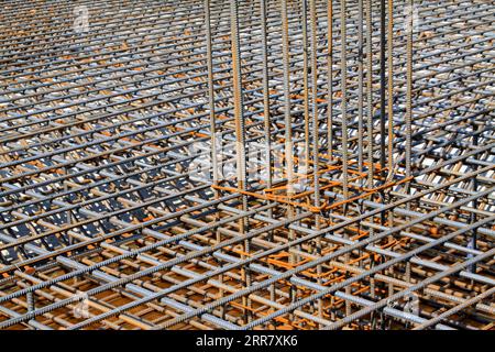 Screw thread steel bar framework, in the construction site Stock Photo ...