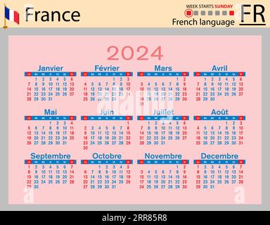 French horizontal pocket calendar for 2024 (two thousand twenty four ...