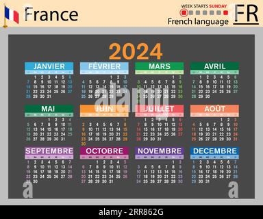 French horizontal pocket calendar for 2024 (two thousand twenty four ...