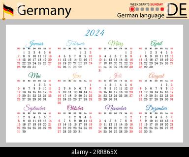 German horizontal pocket calendar for 2024 (two thousand twenty four ...