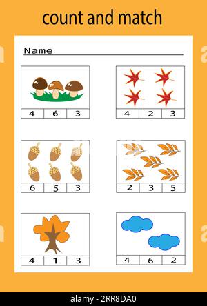Count and Match worksheet for kids. Count and match with the correct ...