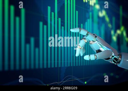 Ai Robot hand touching forex charts and diagrams stock market display on board. Investment and ...