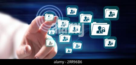 Woman touching a personal data security concept on a touch screen with ...