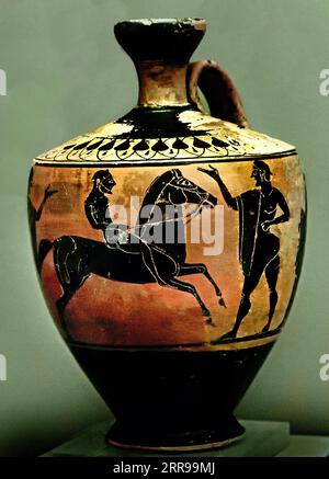 Greece. Red-figure lekythos depicting the Abduction of Helen. Clay ...