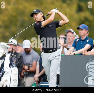 Min Woo Lee of Australia tees off on the fourth hole during the first ...