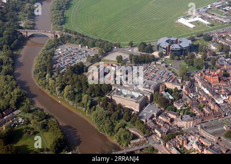 aerial view of Chester Crown Court in Chester city centre, Cheshire, UK ...
