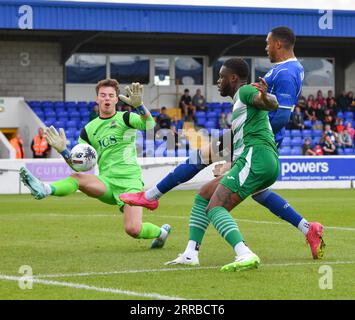 Chester, Cheshire, England, 28th August 2023. Chester’s Declan Weeks ...