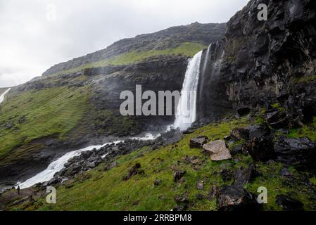 Jets of water plummet from Fossa, the Faroe Islands largest set of ...