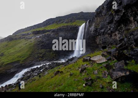 Jets of water plummet from Fossa, the Faroe Islands largest set of ...